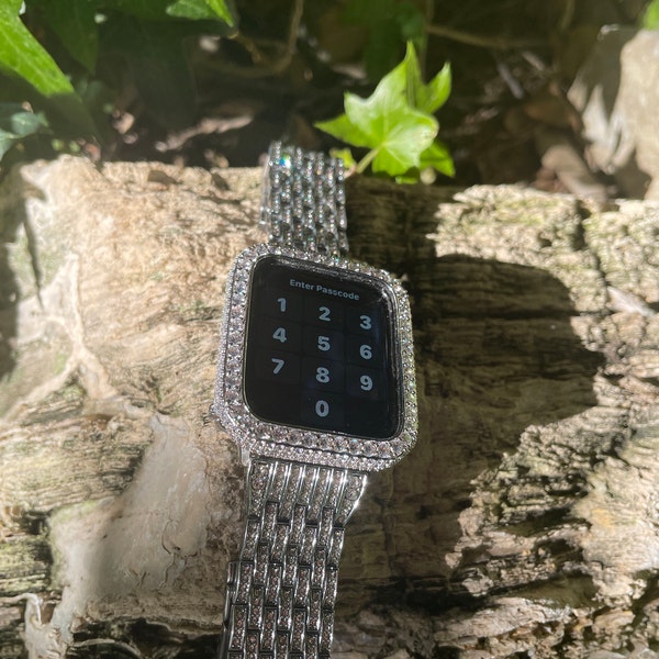 Custom Apple Watch Cover Silver Lab Diamond Bezel, Apple Watch Case ...