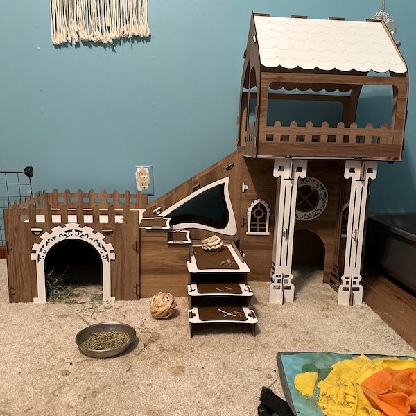 Roofed Triplex Rabbit House, Large Rabbit Castle, 3 Rabbit House, Bunny ...