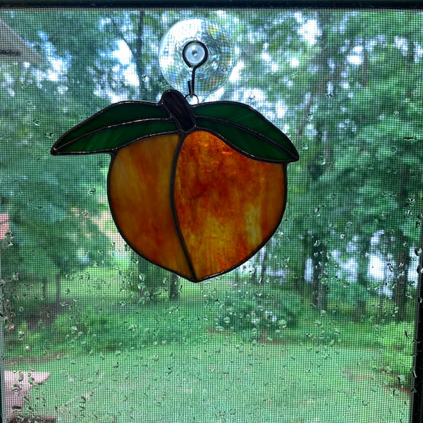 Stained Glass Peach Suncatcher - Etsy