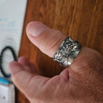 Sterling Silver Angry Wolf Signet Ring, Ring Wolf Head, Wolf Head Ring ...