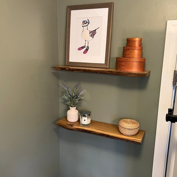 Modern Live Edge Floating Shelf / Natural Solid Wood/ Super Easy ...