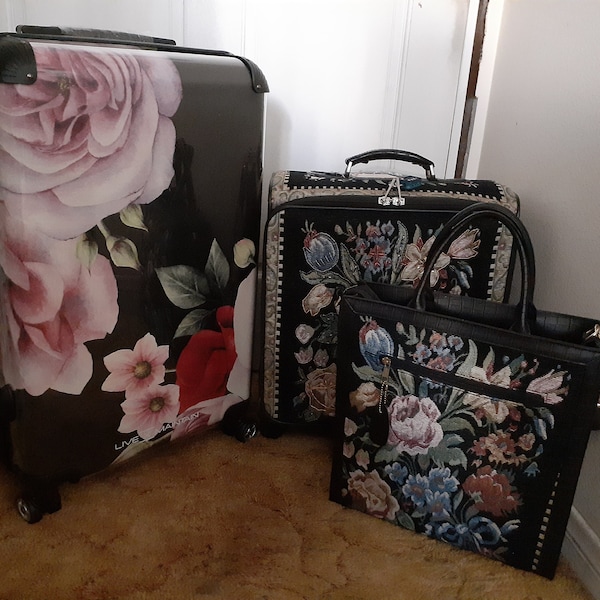 Personalised Black Floral Blossom Initials Suitcase | Cabin Suitcase ...