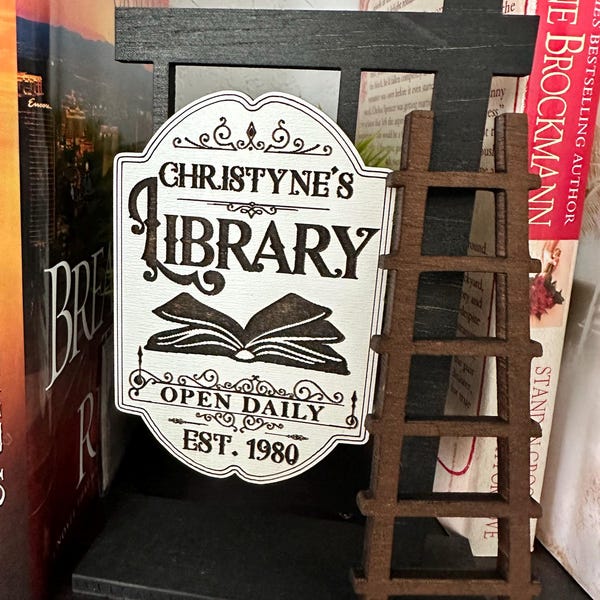 Personalized Library Sign, Mini Wooden Signpost With Ladder Library ...