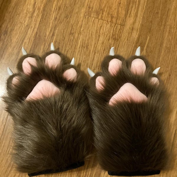 Black Puppy Paws With Red Meat Pad, Furry Gloves, Tiger Paws, Fox Paws ...