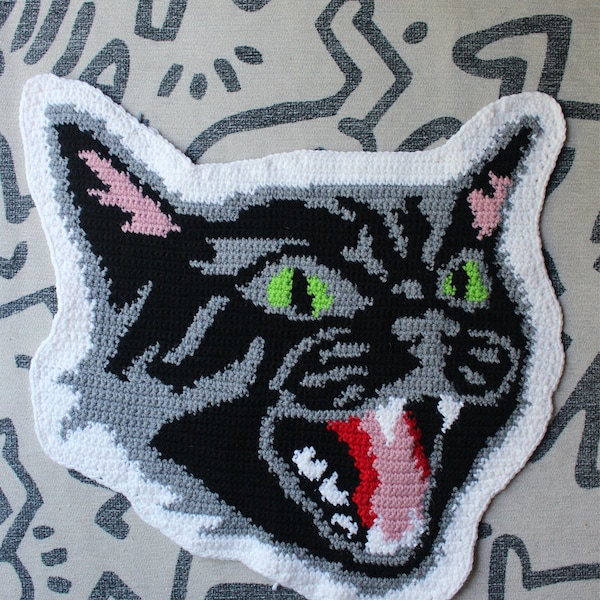 Feisty Feline Crochet Cut-out Tapestry Pattern / Wall Hanging / Wall ...
