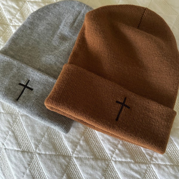 Embroidered Cross Knit Beanie || Cross Embroidered Beanie ...