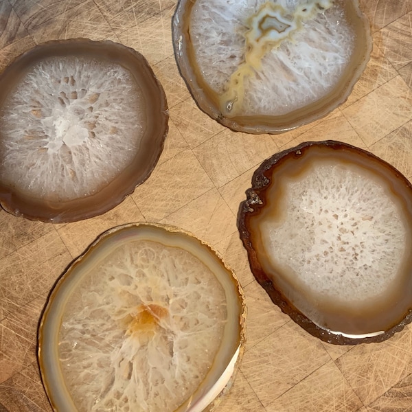 Agate Coaster Set of 4 - Natural Rimmed Authentic Brazilian Agate ...
