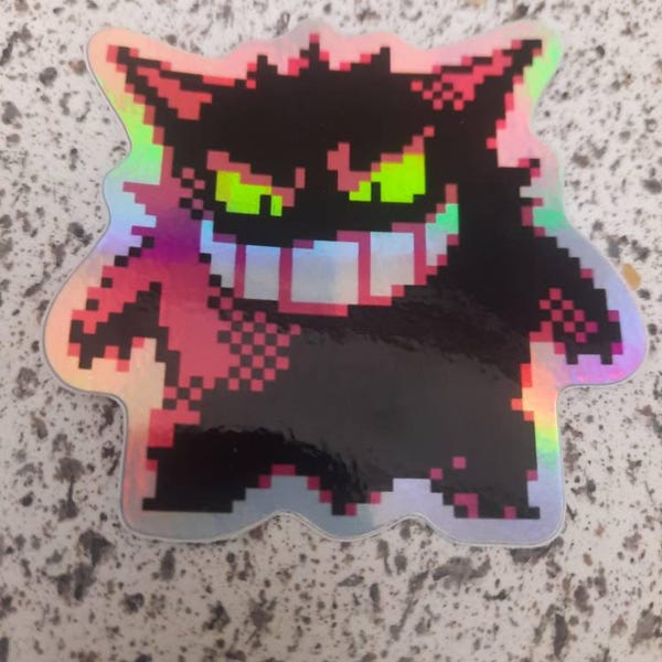 Holographic Pixel Gengar Sticker | Gen 2 Retro Pokemon Vinyl Decal ...