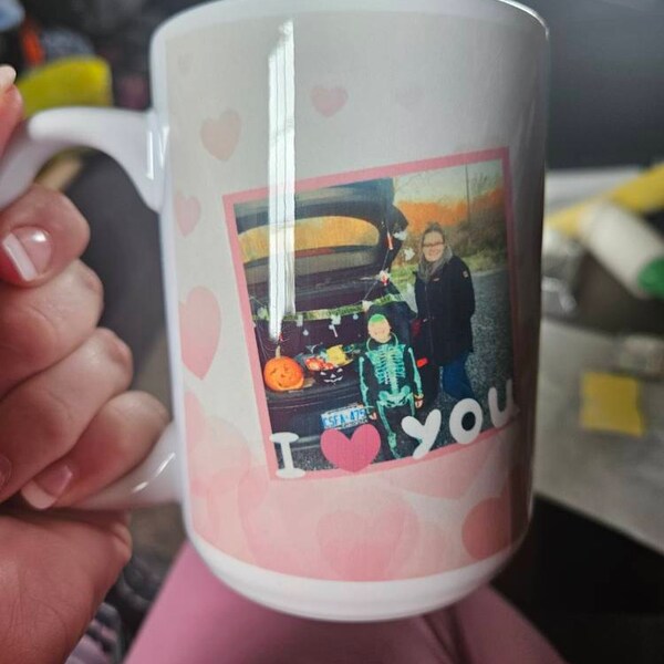 Mom I Love You Photo Mug PNG Heart Watercolor Pattern Design. Coffee ...