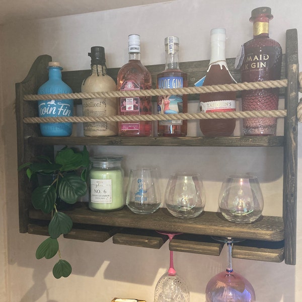 Handcrafted Rustic Wooden Drinks Rack: Wall Mounted Home Bar - Etsy