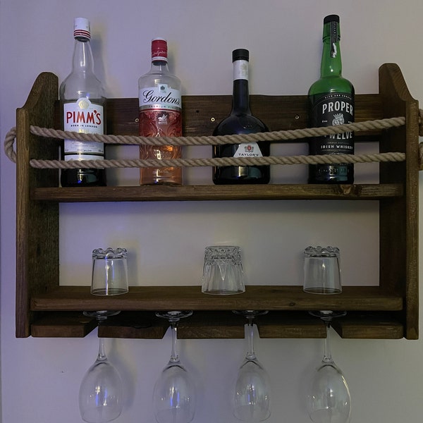 Handcrafted Rustic Wooden Drinks Rack: Wall Mounted Home Bar - Etsy