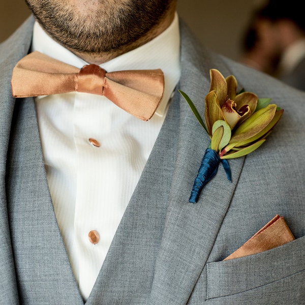 Copper Bow Tie, Raw Silk Bowties, Metallic Bow Tie, Copper Wedding ...