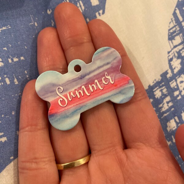Pink Watercolor Pet ID Tag, Personalized Pet Tag, Cat ID Tag, Dog Name ...