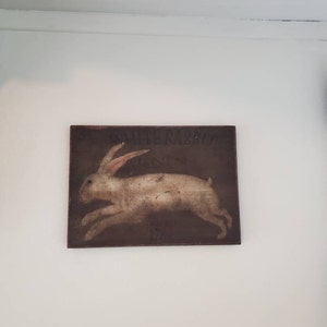 Handmade Primitive Folk Art Easter Spring White Rabbit Inn Bunny Print ...
