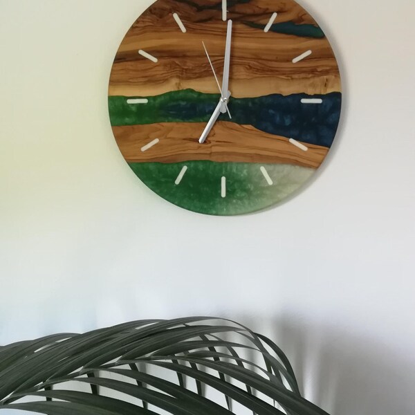 Epoxy and Olive Wood Wall Clock, Handmade Resin Wall Clocks, Clocks for ...
