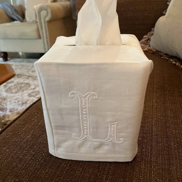 Linen Tissue Box Cover With Monogram - Etsy