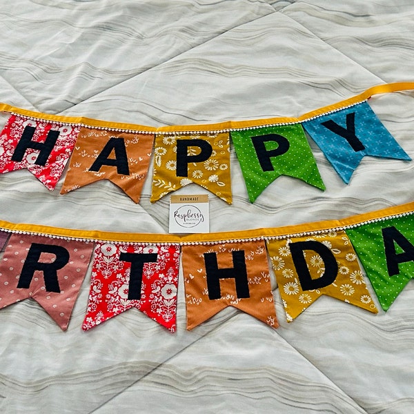 CUSTOM: Neutral Fabric Happy Birthday Banner Made to Order, Handmade ...