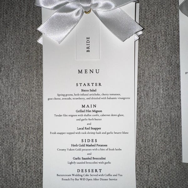 Wedding Menus, Double Sided Menu Printed Menu, Modern Personalized ...
