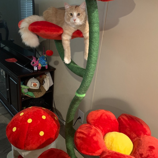 EDEN Wood Floral Cat Tree Tower, Wooden Cat Tower, Modern Cat Climbing ...