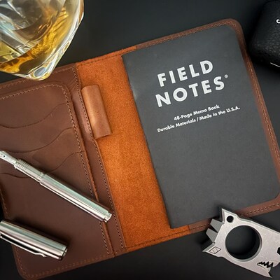 Leather Journal, Cover for Field Notes Notebook Pocket Size With Pen ...