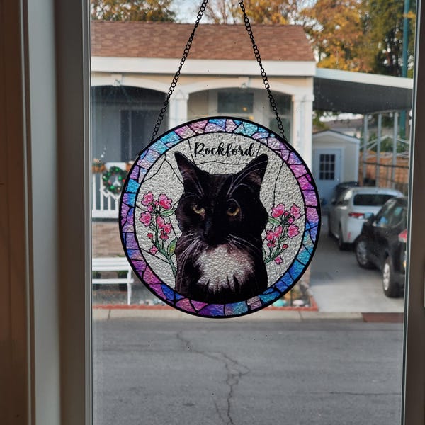 Custom Cat Portrait Stained Glass Suncatcher, Custom Pet Portrait From ...