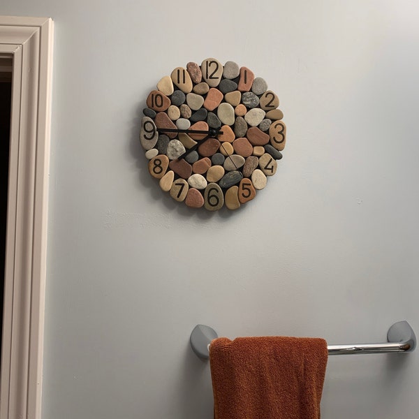 Stone Clock 10", Pebble Art Clock, Stone Mosaic Wall Clock, Beach Theme ...