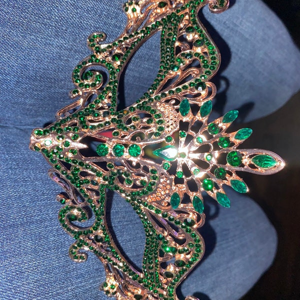 Masquerade Mask Luxury Green Crystal, Rhinestone Eye Mask, Elegant ...