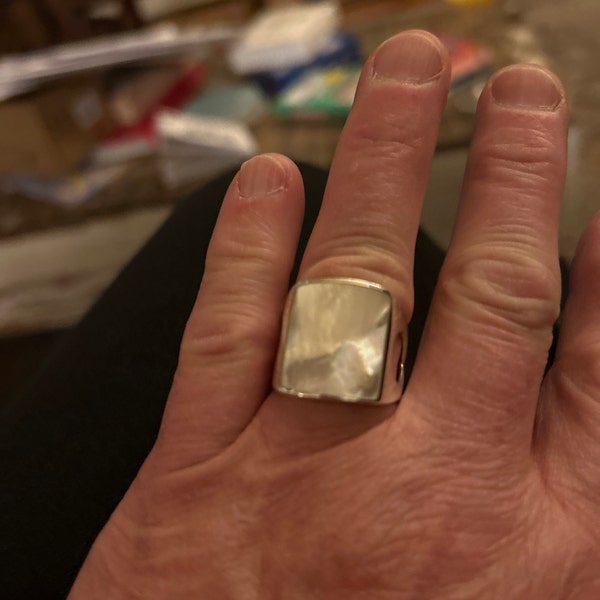 White Square MOP Ring, Sterling Silver, Cuff Ring, Large Armor Ring ...