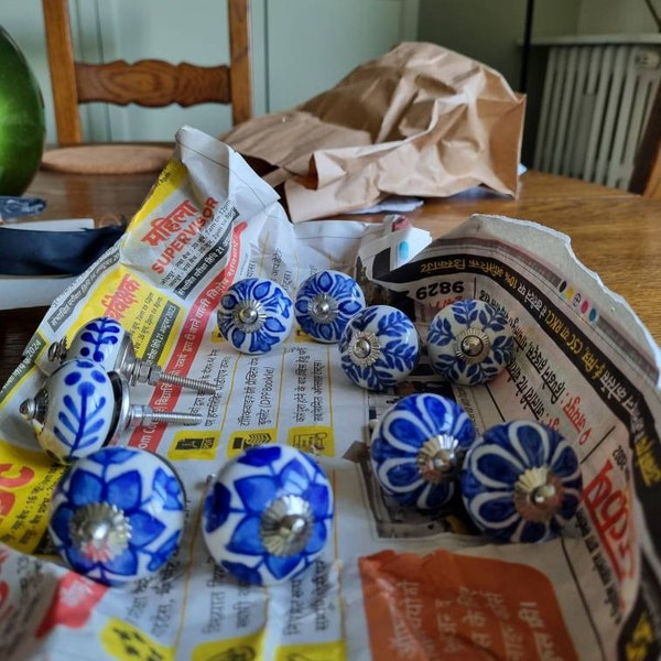 Assorted Blue and White Mixed Ceramic Knobs Kitchen Cabinet Drawer Knobs Cupboard Knobs Drawer ...