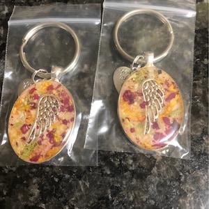 Angel Wing Keychain With Dried Flower Petals, Funeral Flowers, Funeral ...