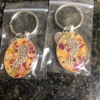 Angel Wing Keychain With Dried Flower Petals, Funeral Flowers, Funeral ...