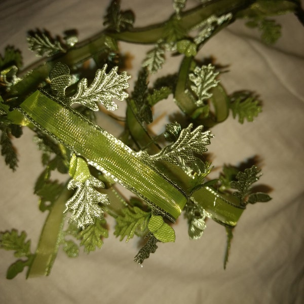 Oak Leaf Ribbon. Wedding Ribbon. Sheer Center Leaf Ribbon. Botanical ...