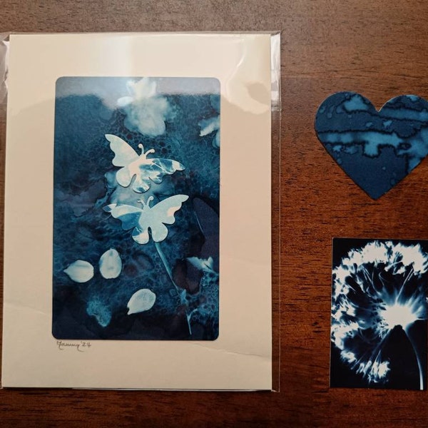 Original Semi Bleached Cyanotype of an Allium & Five Collage Cyanotype ...
