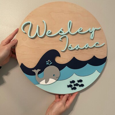 Ocean Whale Theme Wooden Name Sign 12 18 24 30 Nursery Name Sign ...