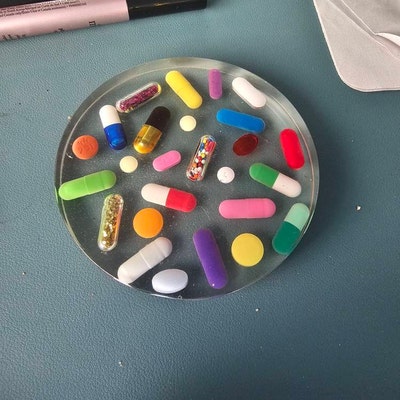 4 Inch Resin Pill Coasters Set of TWO Glitter Pill Coaster - Etsy