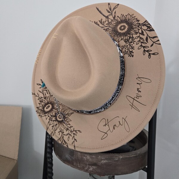 Leave Her Wild Floral Burned Hat, Floral Engraved Cowboy Hat, Sunflower ...
