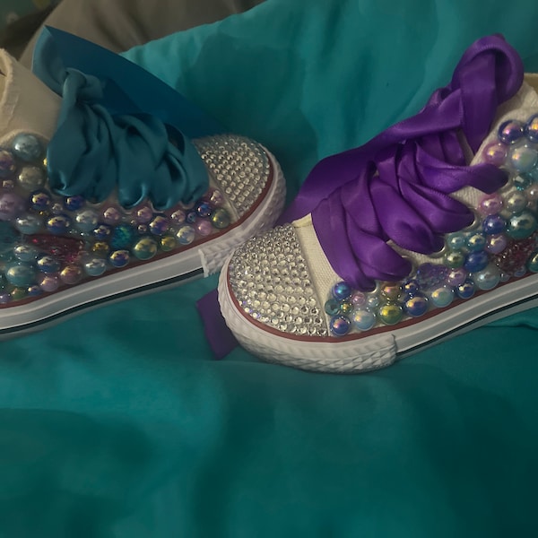 Toddler Girl Kids Bling Pearl Little Mermaid Shoes - Customized Name ...