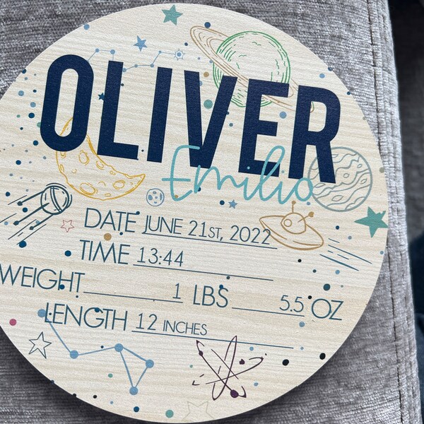 Baby Birth Stat Sign | Personalized Birth Announcement Sign | Space ...