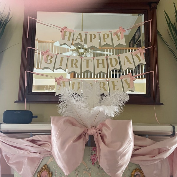 Blush Pink & Gold Birthday Banner With Bows - Etsy