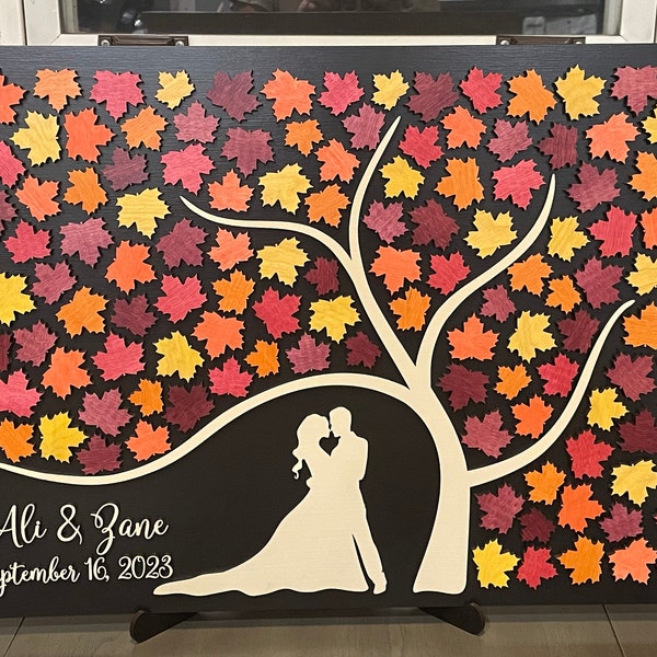 Autumn Wedding Guestbook Alternative Tree of Maple Leaves Guest Book 3D ...