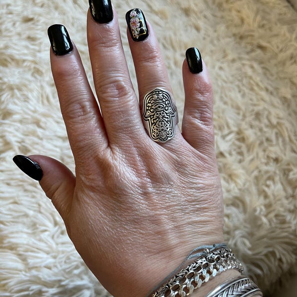 Vintage Hand of Fatima Ring, Hamsa Hand Ring, Fatima Ring, Protection ...