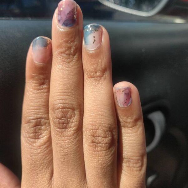 Midnight Marble Nail Wraps With Gold Flake Accents • Blue Watercolor ...