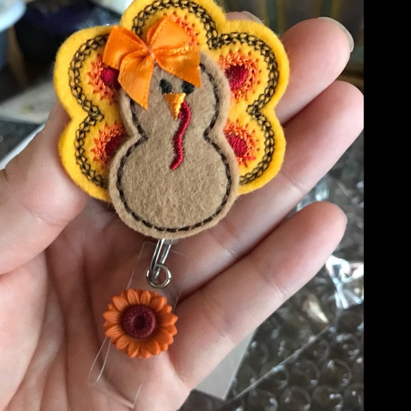 Turkey Badge Reel - Thanksgiving Badge Clip - Fall ID Holder - Turkey ...