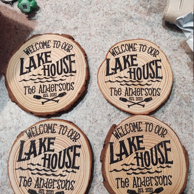 Personalized Lake House Coasters Lake House Gift Wood Slice Coasters ...