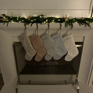 Multi Color Christmas Stocking, Color Blocked Linen Stockings, Teal ...