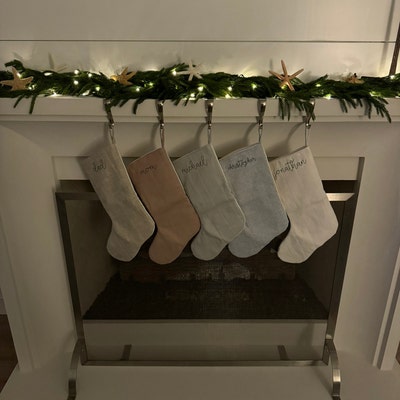 Multi Color Christmas Stocking, Color Blocked Linen Stockings, Teal ...