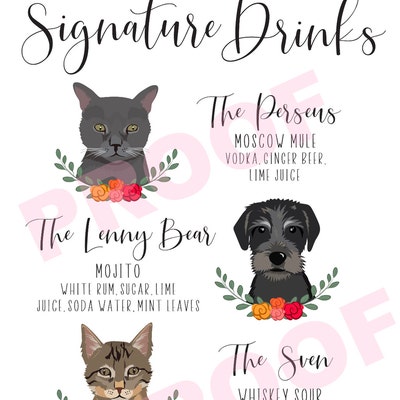 Custom 3 Dog Illustration Signature Drink Sign Print at Home - Etsy