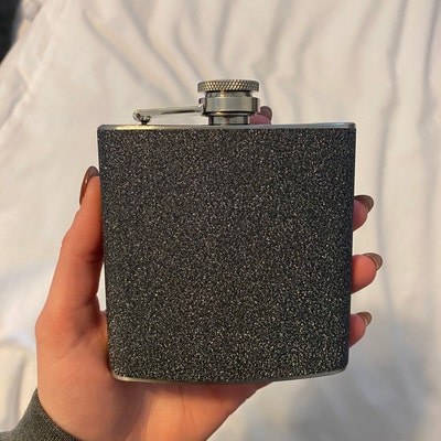 Sparkly Glitter Flask Silver Stainless Steel 6 Oz Liquor Hip Flask ...