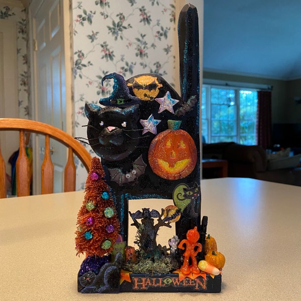 Sweet Candy Corn Mouse in Pumpkin Cart Shadow Box Centerpiece, Vintage ...