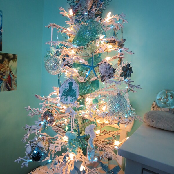 Mermaid Sea Shell Beach Tree Coastal Ornaments- Coastal Christmas Home ...